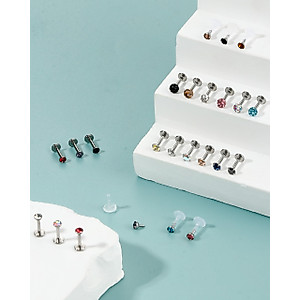 Suprsparkle 24 Pcs 16G Hypoallergenic Stainless Steel Lip Monroe Medusa Labret Jewelry With 3mm Cubic Zirconia For Women Men Forward Helix Earrings Cartilage Tragus Earrings Stud Piercing Jewelry6mm