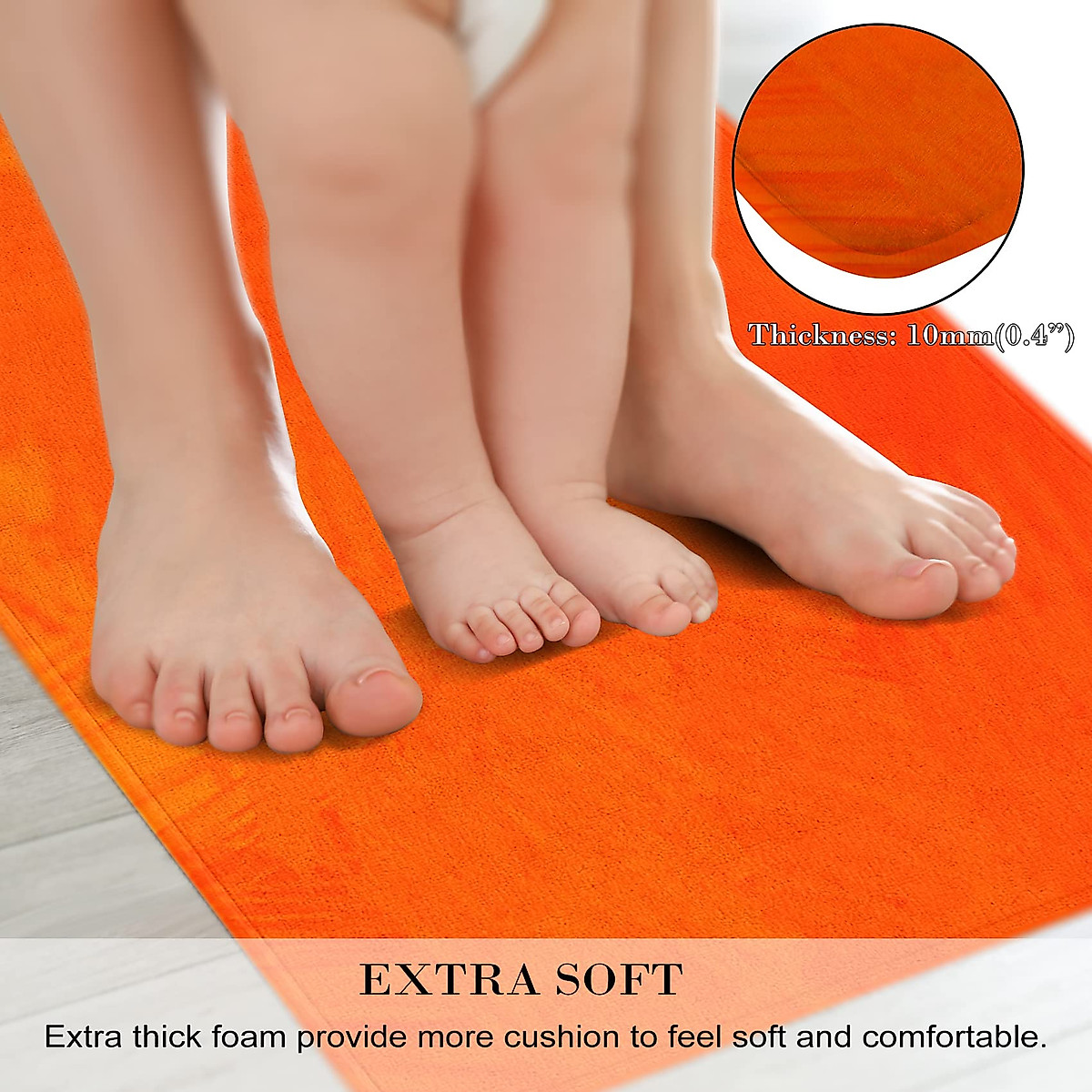 RYANZA 2 Pieces Kitchen Rugs, Abstract Anti Fatigue Non Slip Foam Cushioned Orange Tangerine Graffiti Art Comfort Indoor Floor Mat Runner Rug Set for Laundry Office Sink Bathroom (17"x48"+17"x24")