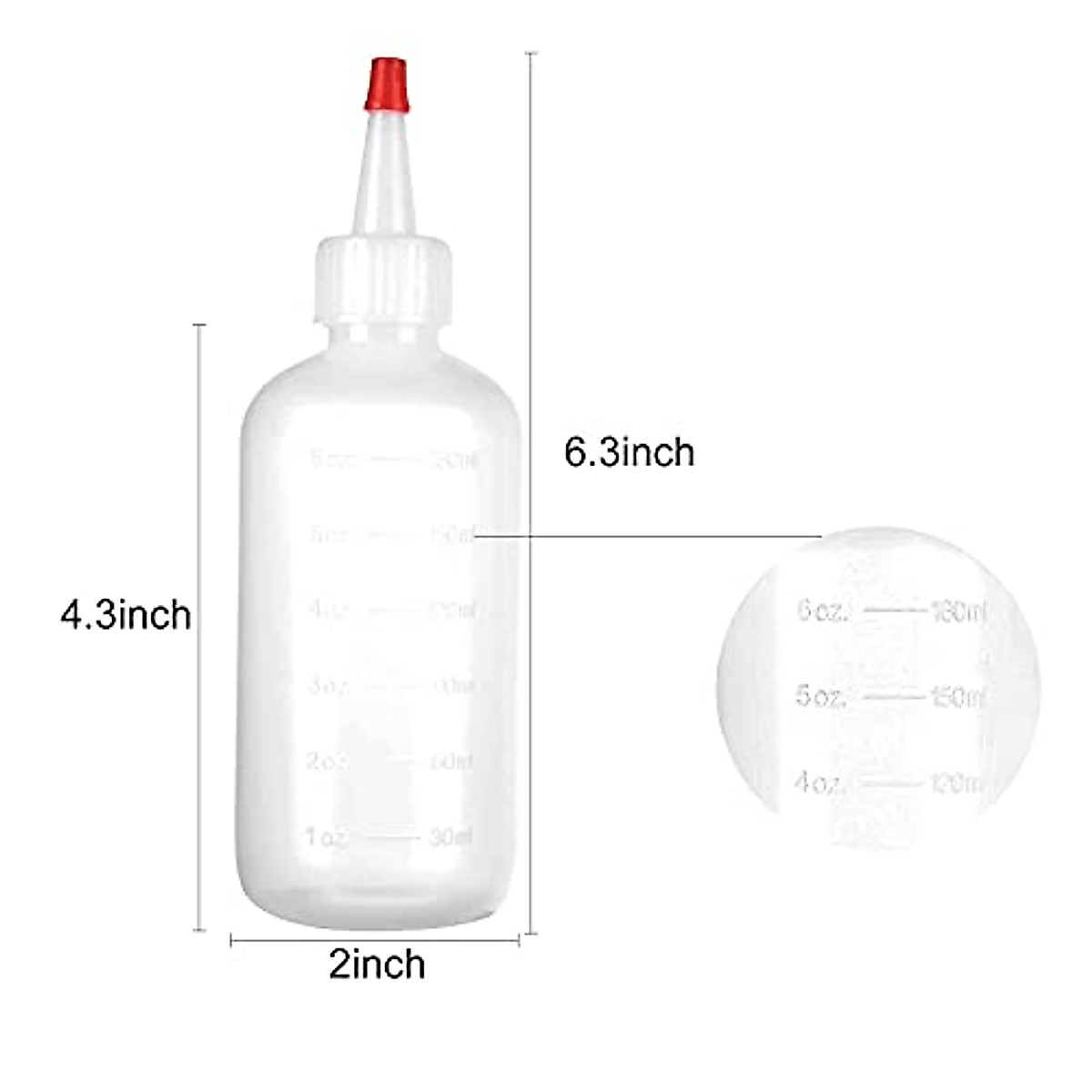 24 Pack 6oz Plastic Squeeze Bottles with Red Tip Caps and Measurement, Leak Proof Refillable Plastic Squeeze Condiment Bottles Container for BBQ, Ketchup, Sauces, Dressing, Syrup, Arts, Crafts, Glue