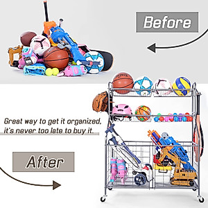 WEYIMILA Sports Equipment Organizer for Garage, Garage Sports Organizer, Toy Storage, Nerf Gun Storage, Garage Storage Rack for Outdoor, Indoor, Steel, Gray