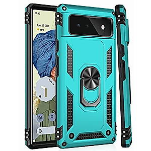 IKAZZ Suitable for Google Pixel 6 Case,Military Grade Shockproof Heavy Duty Protective Phone Case Pass 16ft Drop Test with Magnetic Kickstand Car Mount Holder for Google Pixel 6 Turquoise
