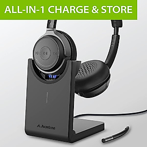 Avantree Alto Clair aptX HD Bluetooth 5.0 Headset with Microphone, Mute Function, Clear Talking, Hi-Fi Music, Low Latency, Wireless Headphones with Charging Base for Computer, PC, Laptop, Skype, TV