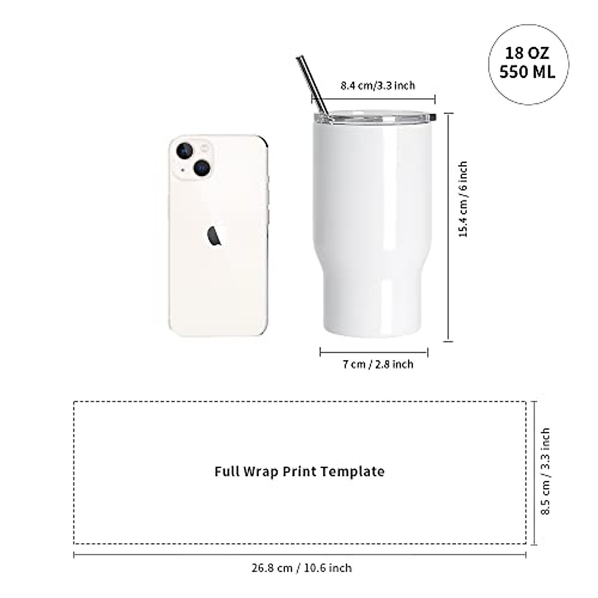 PYD Life Sublimation Kids Tumblers Blanks 18 OZ White Coffee Travel Car Stainless Steel Mugs Cups with Lid Straw for Cricut Mug Press and Tumbler Heat Press Print 4 Pack