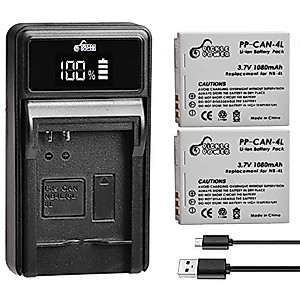 Pickle Power NB-4L Battery and LED Display Charger for Canon PowerShot ELPH 100 HS 300 HS 330 HS 310 HS SD1000 SD1100 is SD1400 is SD200 SD30 SD300 SD40 SD400 SD600 SD750