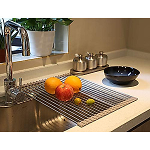 Ahyuan Roll up Dish Drying Rack Over The Sink Dish Drying Rack Roll-up Drying Rack Sink Drying Rack Dish Racks for Kitchen Counter Camper Accessories (Warm Gray, 13.8''Wx17.7''L)