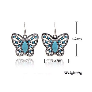 Cocazyw Silver Turquoise Bracelet and Earrings for Women Girl Retro Charm Gemstone Jewelry Set Pendant Necklace and Drop Earrings for Women Girl (style one)
