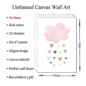 Sun Rainbow Canvas Wall Art Nursery Pink Rainbow Print Sun and Rainbow Nursery Wall Art Sun and Clouds Painting Light Pink Rainbow and Sun Art Nordic Pictures Girls Room Decor 12x16inch X3pcs No Frame
