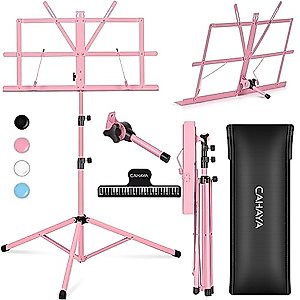 CAHAYA Sheet Music Stand Folding Music Stand Portable with Carrying Bag for Books Notes Pink CY0204-1