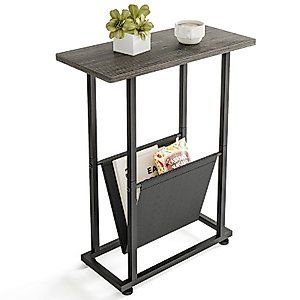 Fixwal Small Narrow Side Table, Slim Nightstand with Storage Shelf, Magazine Table for Small Spaces, End Table for Living Room, Bedroom, Hallway (Grey)