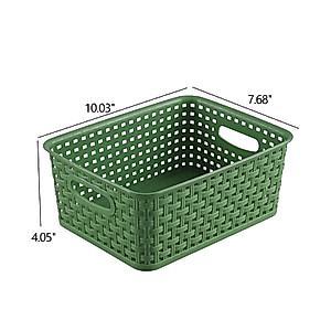 Taysisiter Plastic Woven Storage Baskets, Plastic Storage Baskets for Organizing, Deep Green, 6 Packs