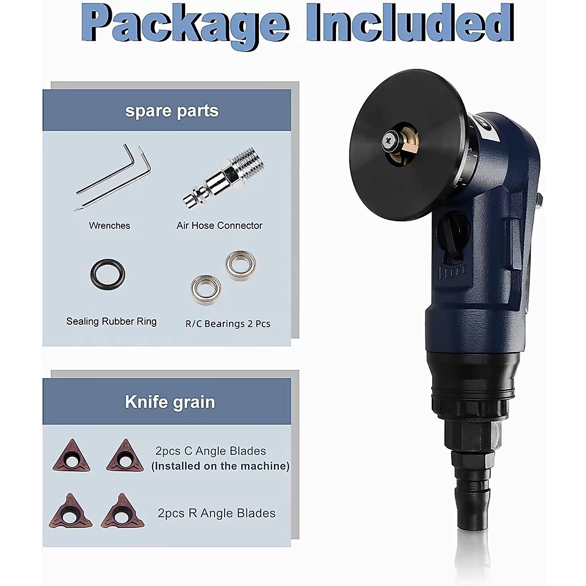 2 in 1 Mini Pneumatic Chamfering Machine,Air Chamfer Tool for Chamfering Metal Round Corner,45 degree Arc Corner Beveling Trimming Deburring Machine (Blue)