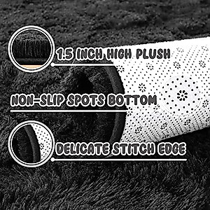 Rostyle Super Soft Fluffy Area Rugs for Bedroom Living Room, 4 ft x 6 ft Shaggy Floor Carpets Shag Christmas Rug for Girls Boys Furry Home Decorative Rugs, Black