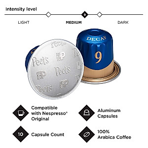 Peet's Coffee Espresso Capsules Decaffeinato Ristretto Intensity 9, Single Cup Coffee Pods, Compatible With Nespresso Original Brewers, 10Count