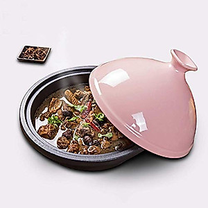 JINXIU Casserole 30Cm Tajine Cooking Pot, Enameled Cast Iron Tangine with Ceramic Lid for Different Cooking Styles/Compatible with All Stoves - Best Gift (Color : Pink)