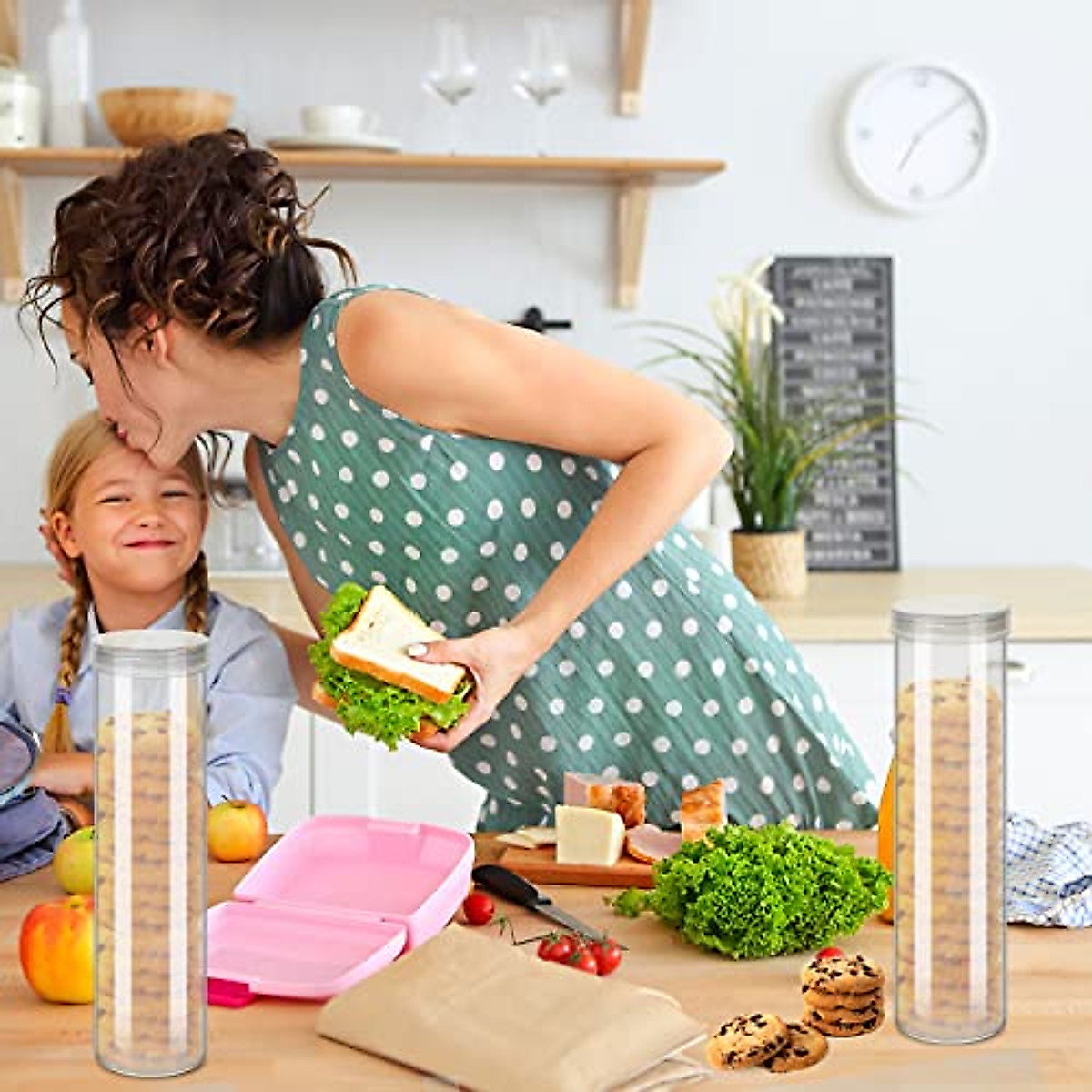 6 Pieces Round Cracker Containers Saltine Cracker Sleeve Storage Container Plastic Cracker Keeper with Lid Airtight Spaghetti Container Clear Cylinder Cookie Holder for Food Pantry Cereal Chips