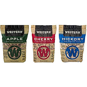Western Popular BBQ Smoking Wood Chip Variety Pack Bundle (3) - Popular Flavors - Apple & Hickory, with Cherry
