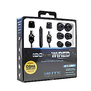 ISOtunes Wired Earplug Headphones, Recently Improved, 29 NRR, Noise Cancelling Mic, IPX5 Waterproof, Ultra-Durable Braided Wire, OSHA Compliant Noise Isolating Earbuds