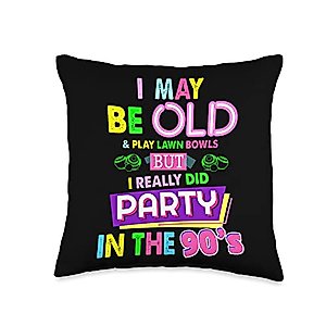 Lawn Bowls Accessories For Men & Lawn Bowling Idea Outfit Idea for Women & Funny 90s Lawn Bowling Throw Pillow, 16x16, Multicolor