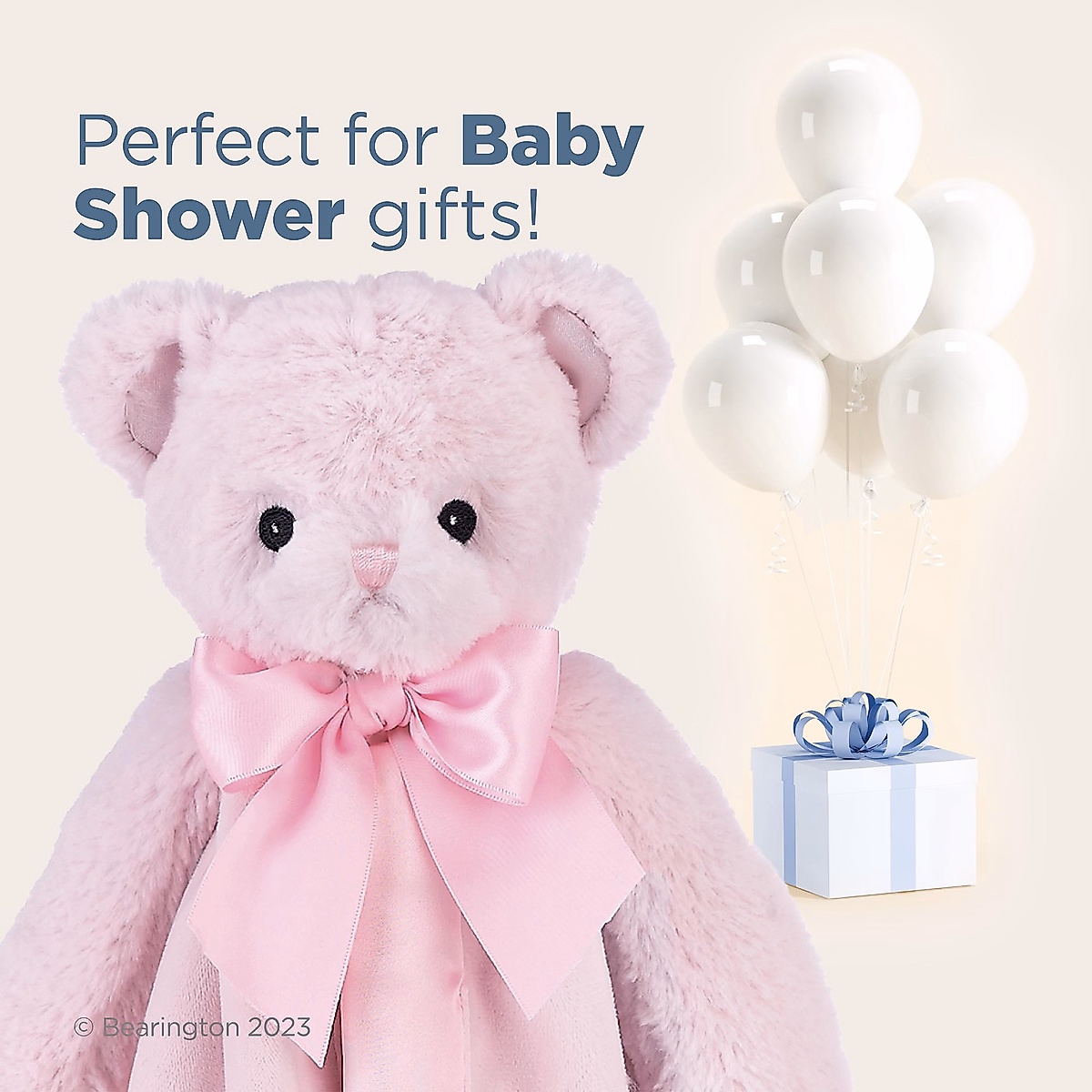 Bearington Baby Huggie Bear Snuggler, 15 Inch Pink Teddy Plush Stuffed Animal Security Blanket Lovey for Babies