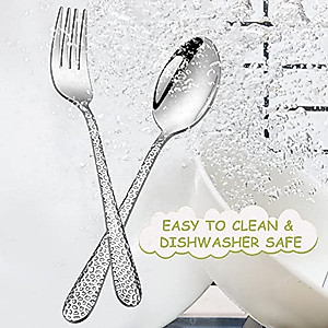 TeamFar Toddler Utensils, Stainless Steel Kids Silverware Children Spoons & Forks for Self Feeding at Home & Preschool, Healthy, Mirror Polished & Hammered Handle, Dishwasher Safe, Set of 6