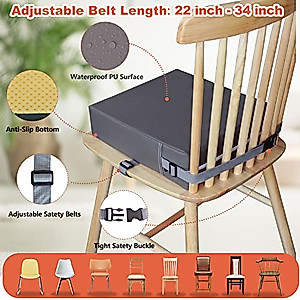 Toddler Booster Seat for Dining Table, VUEJIC Kids Waterproof Booster Seat, Double Safer Adjustable Straps&Non-Slip Bottom, Portable Travel Chair Cushion (Dark Grey)