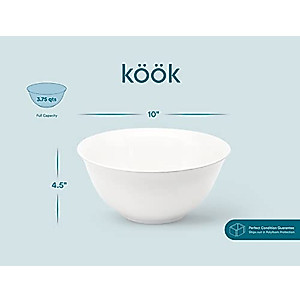 Kook Ceramic Salad Serving Bowls, Chip Resistant Ceramic, Microwave and Dishwasher Safe, White Glossy Porcelain, Bristol Collection (Serving Bowl)