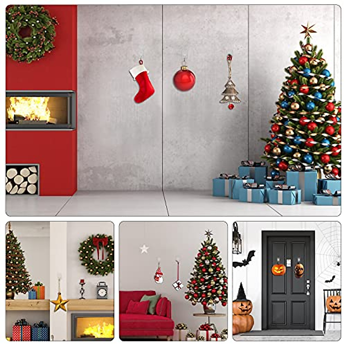 Diesisa Adhesive Wall Hooks Sticky Hooks for Hanging, 8 Packs Adhesive Hooks Reusable Seamless Wall Hook for 13Lb(Max) for Kitchen Bathroom Ceiling - Clear