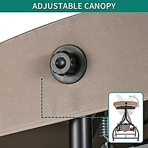 YITAHOME Outdoor Porch Swing, 3 Person Patio Swing Chair with Adjustable Canopy, Removable Cushion,Suitable for Garden, Poolside, Balcony,(Beige Grey)