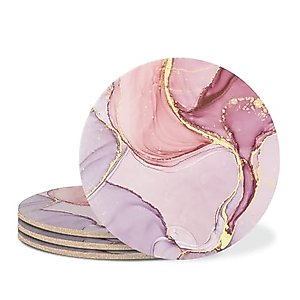 kasader Coasters for Drinks 4 Pcs Cork Coasters Absorbent Heat Resistant Coaster Premium Home Decor Housewarming Gifts - Pink Marble Pattern, 3.93in