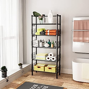 FUTASSI 5 Tiers Standing Shelf Units, Free-Standing Metal Narrow Bookshelf and Bookcase, Metal Storage Shelves for Garage, Kitchen, Bathroom, Balcony and Living Room, 21.2”W x 9.4”D x 59.2”H, Black