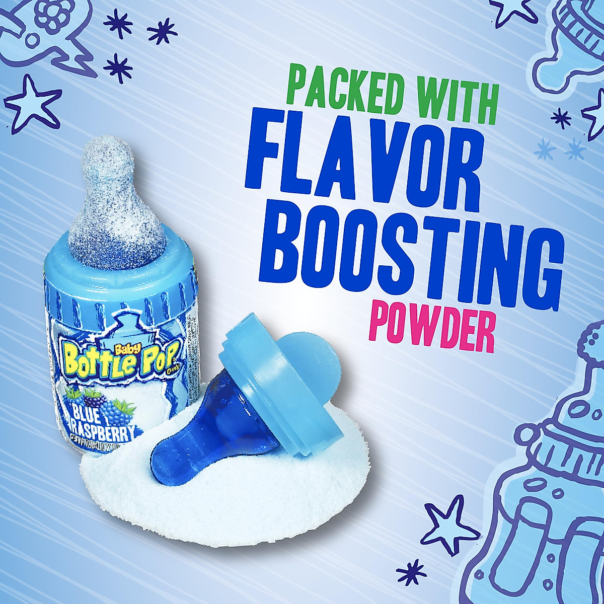 Baby Bottle Pop Easter Blue Candy Lollipops, 10 Ct Bulk Candy Lollipops with Powdered Sugar Dip in Blue Raspberry Flavor, Treats For Easter Basket Stuffers, Party Favors, Treats and Gifts for Kids