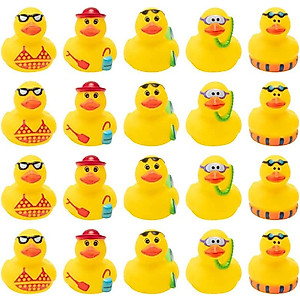 Haooryx 20Pcs Summer Beach Rubber Duckies Float Bathtub Ducky Swimming Pool Toys Summer Theme Novelty Funny Squeeze Ducks for Kids Birthday Party Favors Prize Rewards Baby Shower Bath Toys Decoration