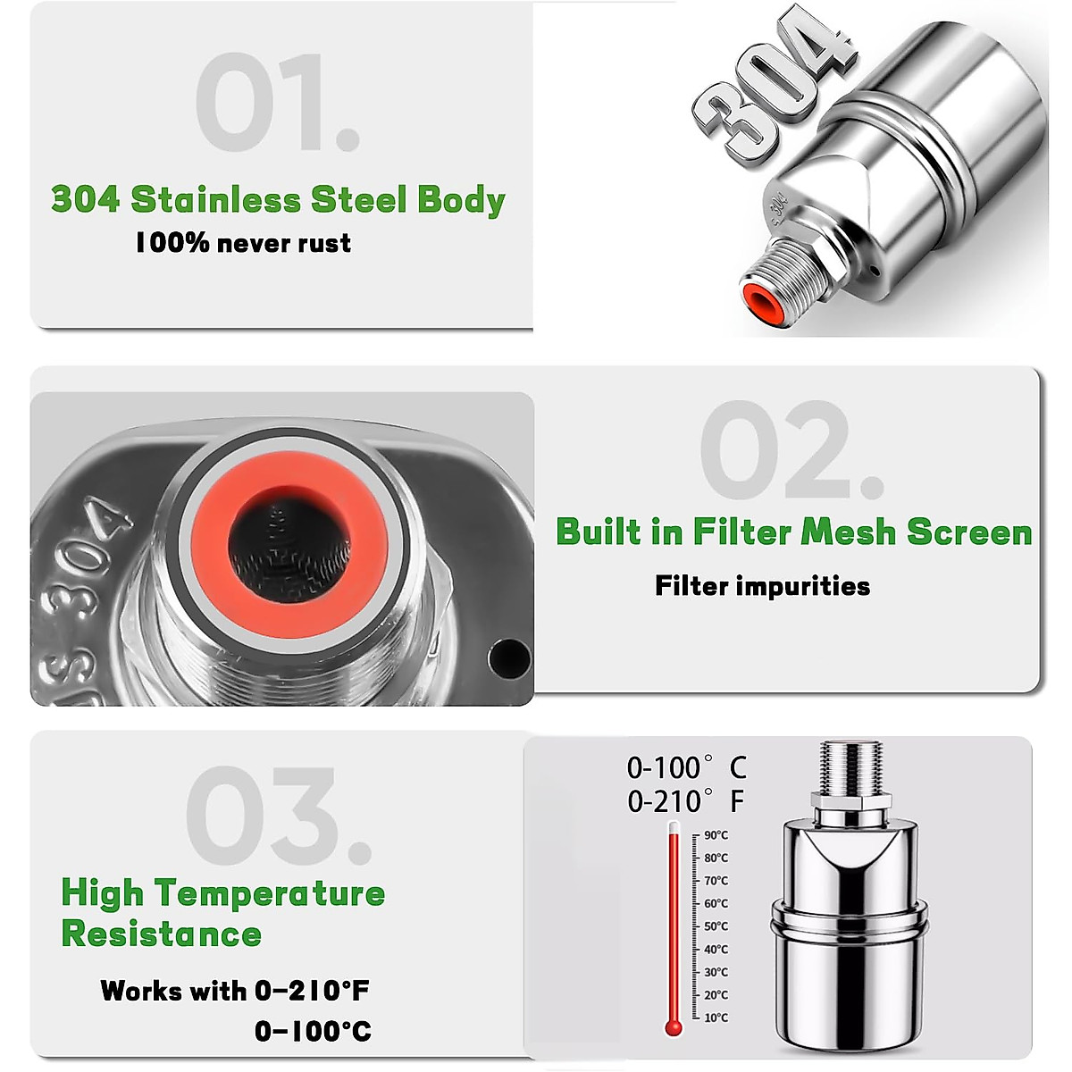 MEUPMEOP 1/2'' Automatic Water Level Control Valve Auto Shut Off Ball Mini Float Valve 304 Stainless Steel Float Valve