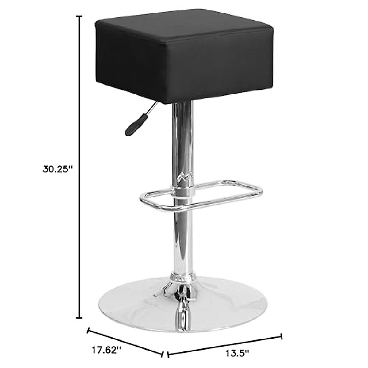 Flash Furniture Daniel 2 Pk. Contemporary Black Vinyl Adjustable Height Barstool with Square Seat and Chrome Base