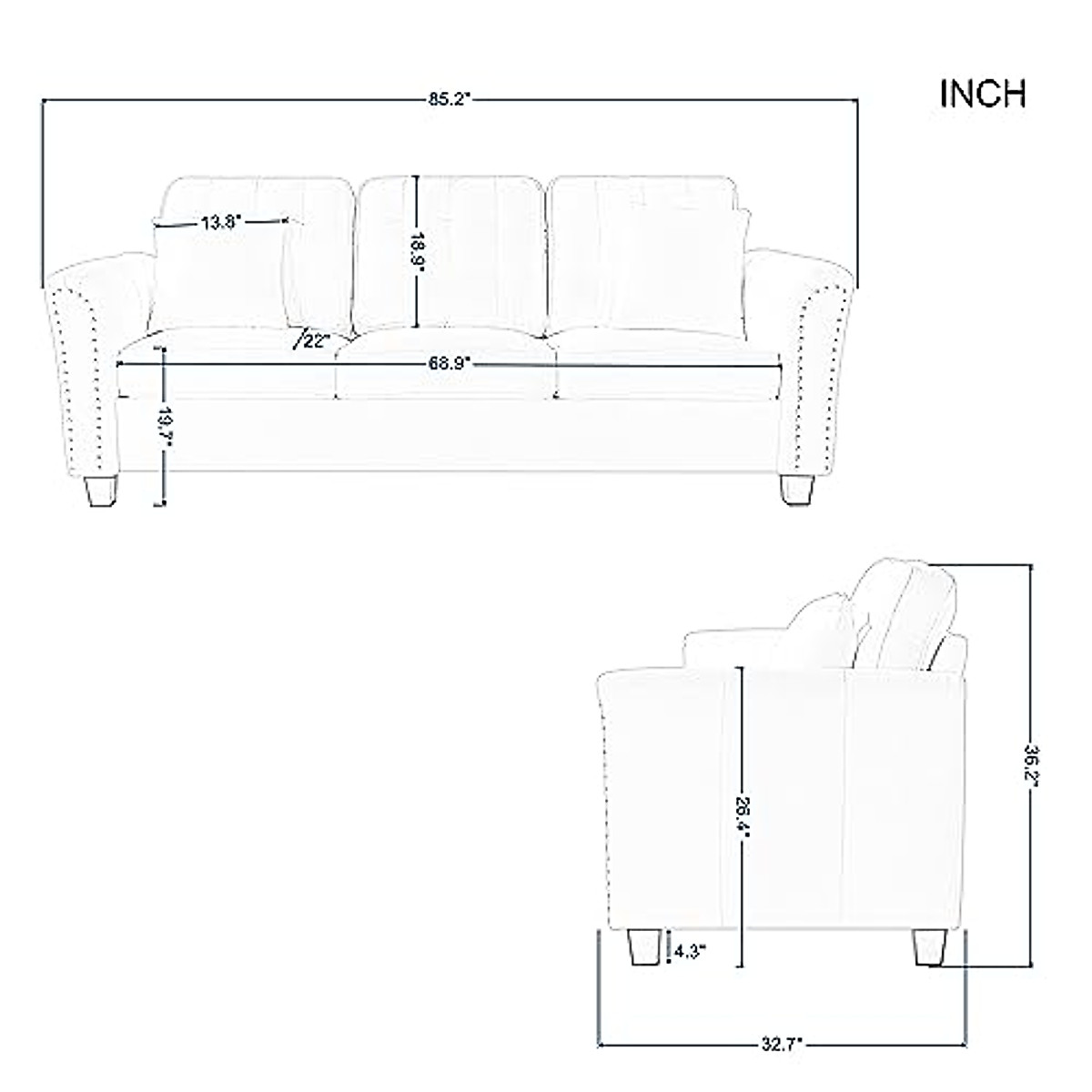 Lepfun Chesterfield, 86.6” Flare Sofa, Tufted 3 Seater Furniture, Velvet Couch with Scroll Arms and Nailhead for Living Room, Bedroom, Office, Apartment (Beige)