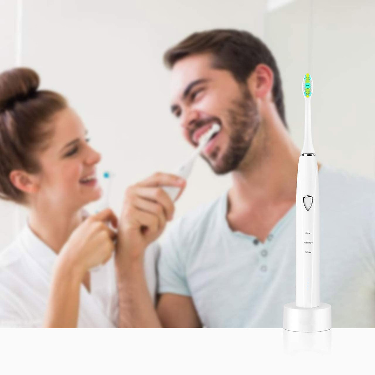Rolg Electric Sonic Toothbrush, Powerful Rechargeable Sonic Toothbrush with 3 Brushing Modes, 2 Minutes Automatic Timer or Free Control Sonic Toothbrush for Travel, Kids, Adult, White