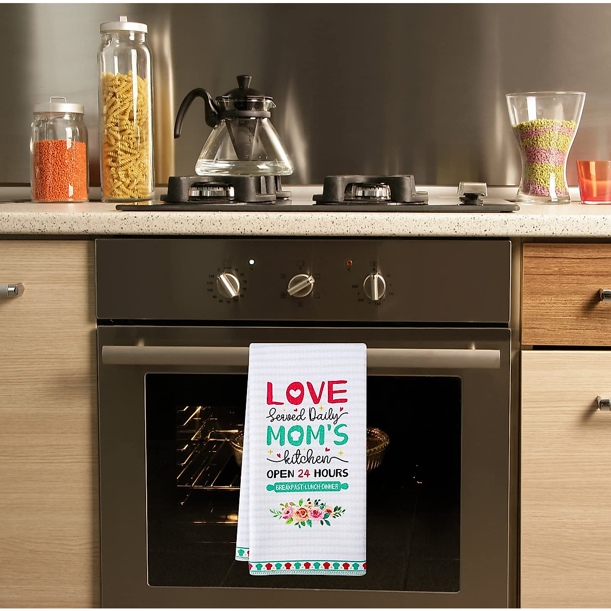 WaaHome Mom Kitchen Towel, Mothers Day Mom Gifts from Daughter Son, Funny Mom Dish Towel Dishcloth Hand Towels for Mom's Kitchen, Mothers Day Birthday Gifts for Mom from Daughter Son Kids