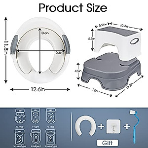 Potty Training Seat,Potty Training Toilet Step Stools Ladder for Kids,Safe Baby Toilet Seat with Splash Guard,2 in 1 Detachable Step Stool for Girls Boys,2 Cushions,1 Cleaning Brush and Hook,Gray