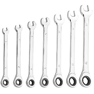 KINJOEK 7 PCS 6 mm 7mm 8mm 9mm 10mm 11mm 13 mm 12PT Ratchet Wrench set, Metric Ratcheting Wrench Set with 5° Movement and 72 Teeth for Projects with Tight Space