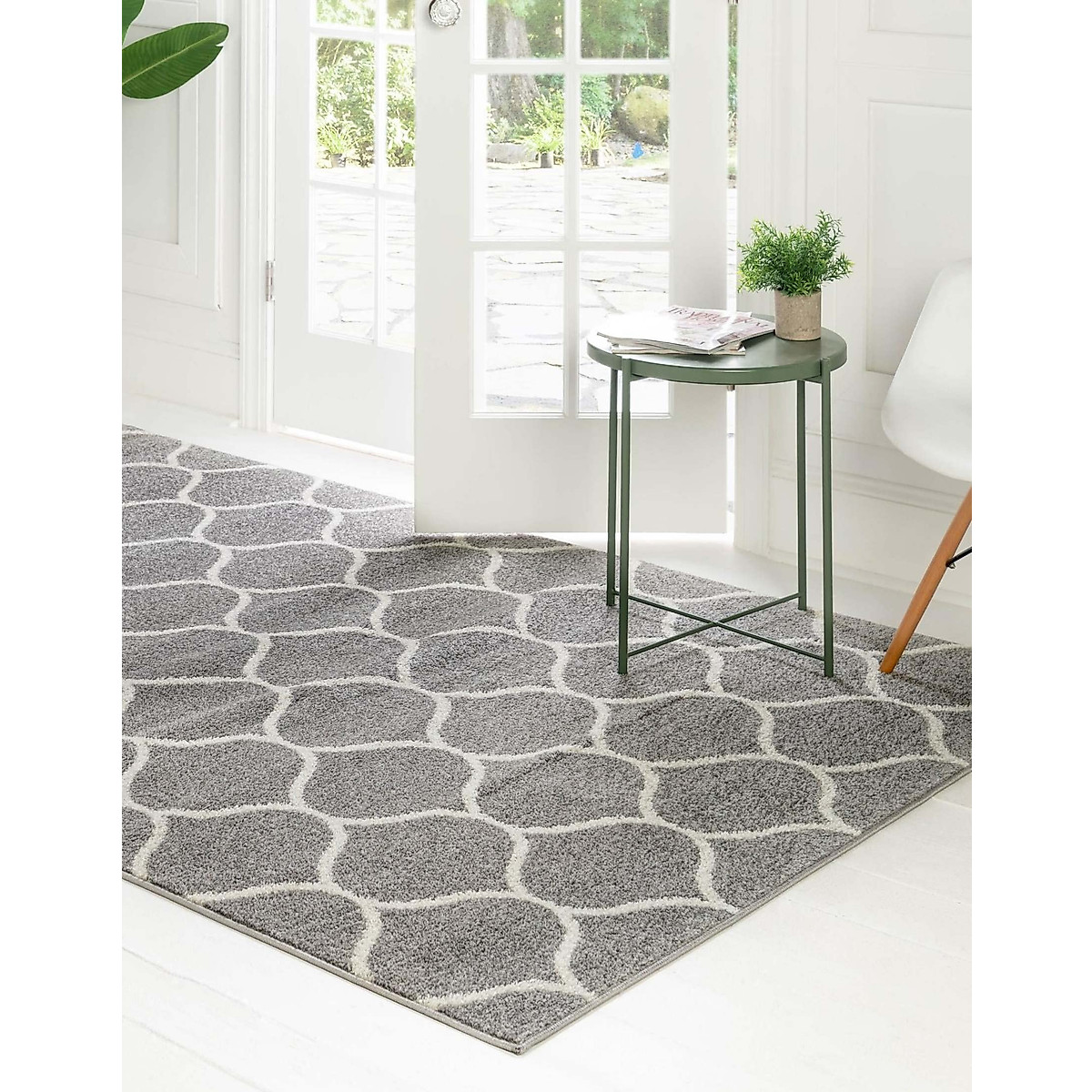 Unique Loom Trellis Frieze Collection Area Rug - Rounded (5' 1" x 8', Light Gray/ Ivory)