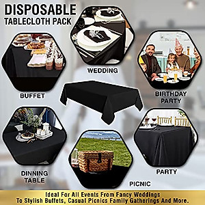 Plastic Table Cloths for Parties Disposable, Pack of 12, Thick White Tablecloth Good for Wedding, Birthday, Picnic Camping, also 12 Clips for disposable tablecloths for rectangle tables - 54x108-inch