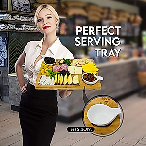 PandPal Bamboo Cheese Board with Knife & Fork Set, Wood Charcuterie Platter & Food Serving Tray for Wine Glasses, Bowls, House Warming Gift, Misoph Collection