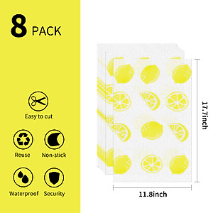 Ganwawo 8 Pcs Refrigerator Liners,Washable Non-Slip Refrigerator mat,Free Anti-Slip mat,for Drawer, Shelf and Refrigerator Liners, Cuttable Refrigerator mat (Lemon)