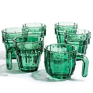 Cactus Stackable Glasses, Stacktus Gifts, Set of 6-10 oz Cactus Shape Glasses With Handles Green Glass Blown Figurines Plant Decorations for Parties 5" H 5" W - Copyright Design, Patent Pending