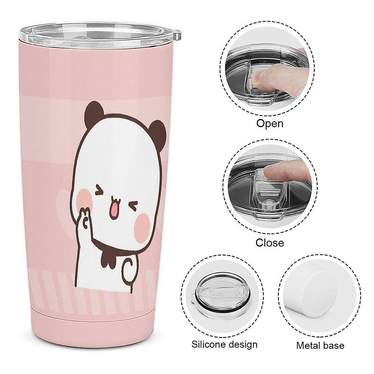 KAOQUANYA Panda Bear And Dudu Smile 1 20 Oz Covered Straw Tumbler Stainless Steel Double Wall Vacuum Insulated Travel Cup With Leak Proof Lid Stainless Steel Water Bottle Reusable Ice Hot Drinks Mug