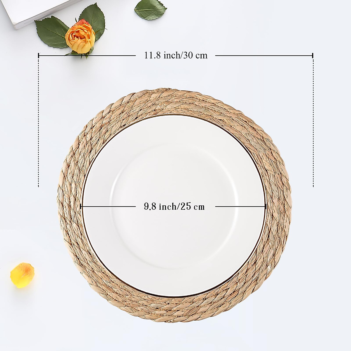 RUNTIVAN Round Woven Placemats Set of 6, Natural Water Hyacinth Place mats, 12 inch Rattan Placemats Wicker Placemats Farmhouse Boho Braided Heat Resistant Outdoor Placemat Patio Table Place Mats