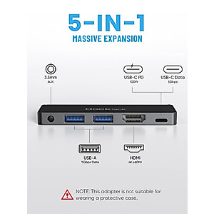 iPad Pro USB C Hub Adapter, Dockteck 5 in 1 Dongle with 4K@60Hz HDMI, Type C to 3.5mm Audio Headphone Jack, 100W PD and 2 USB 3.0 for iPad Pro 2021 2020 M1 12.9/11, iPad Air 5/4, Mini 6