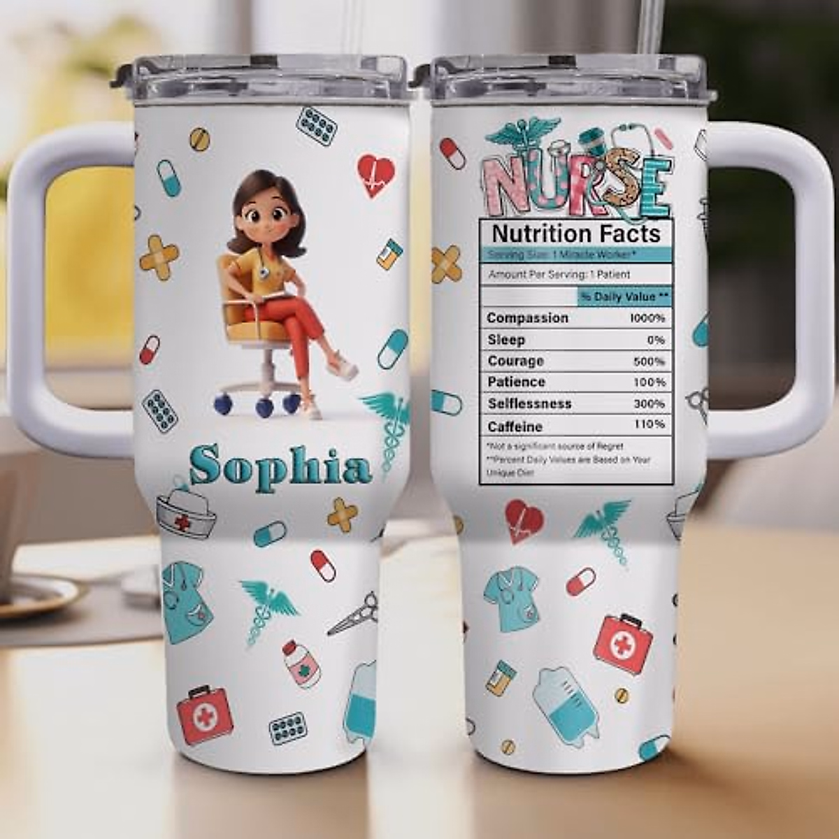 Personalized Nurse Tumbler 40oz -nurse therapeutic furniture designer-Custom Name Insulated Travel Mug with Handle & Straw, Gift for Nurses, Medical Workers, Appreciation, Mother's Day Zk9iPF