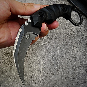 Gtkii GTK691 Fixed Blade Knife, D2 Steel Blade Nylon Fiberglass Handle Claw Knife with Kydex Sheath for Outdoor Camping Hunting Hiking Survival EDC Tool(Black)