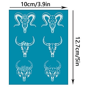OLYCRAFT 4x5 Inch Clay Stencils Cattle Skull Pattern Silk Screen for Polymer Clay Flowers Cow Silk Screen Stencils Mesh Transfer Stencils Animal Theme Mesh Stencil for Polymer Clay Jewelry Making